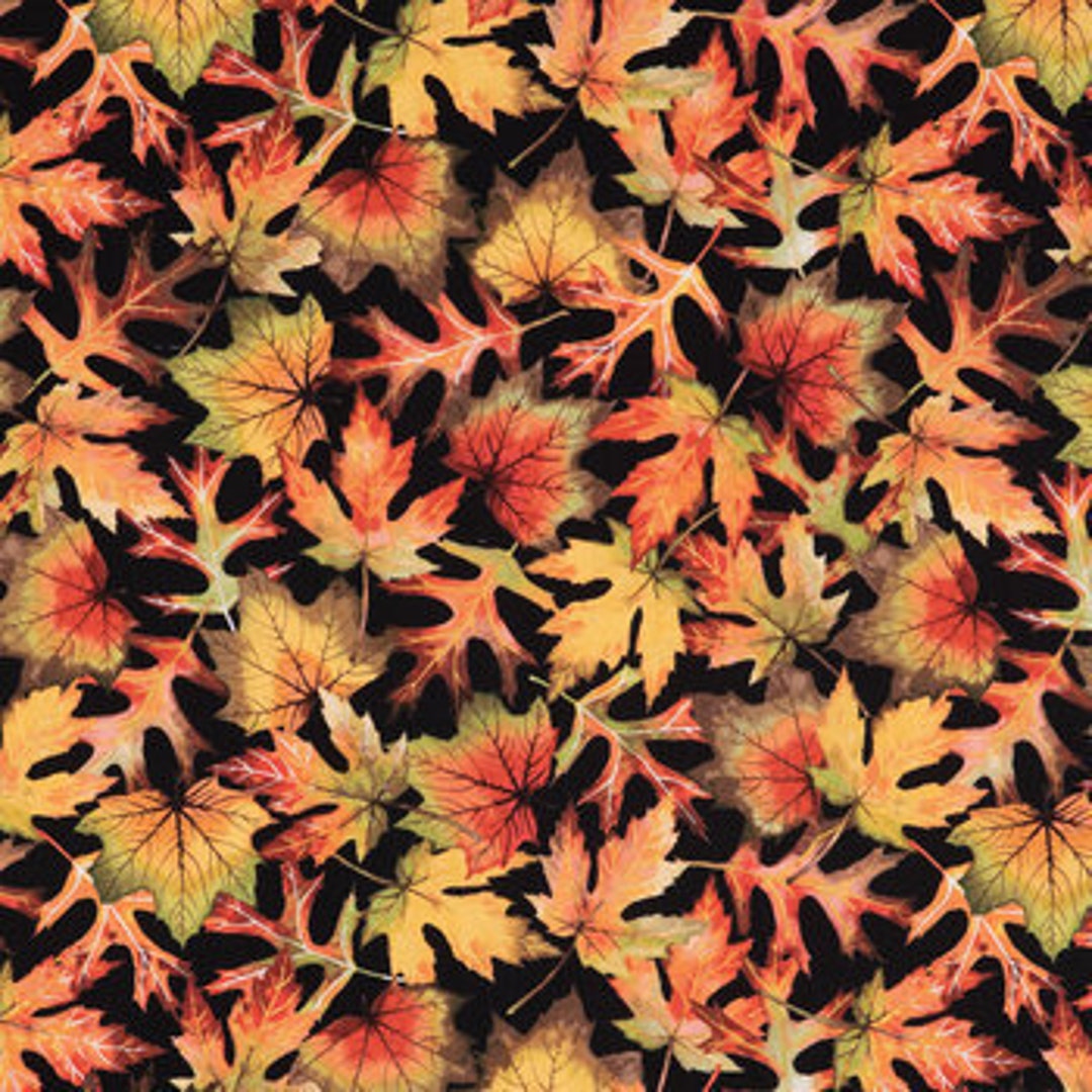 Orange, Yellow & Green Leaves Fabric, Fall Fabric, 100% Cotton, Apparel ...