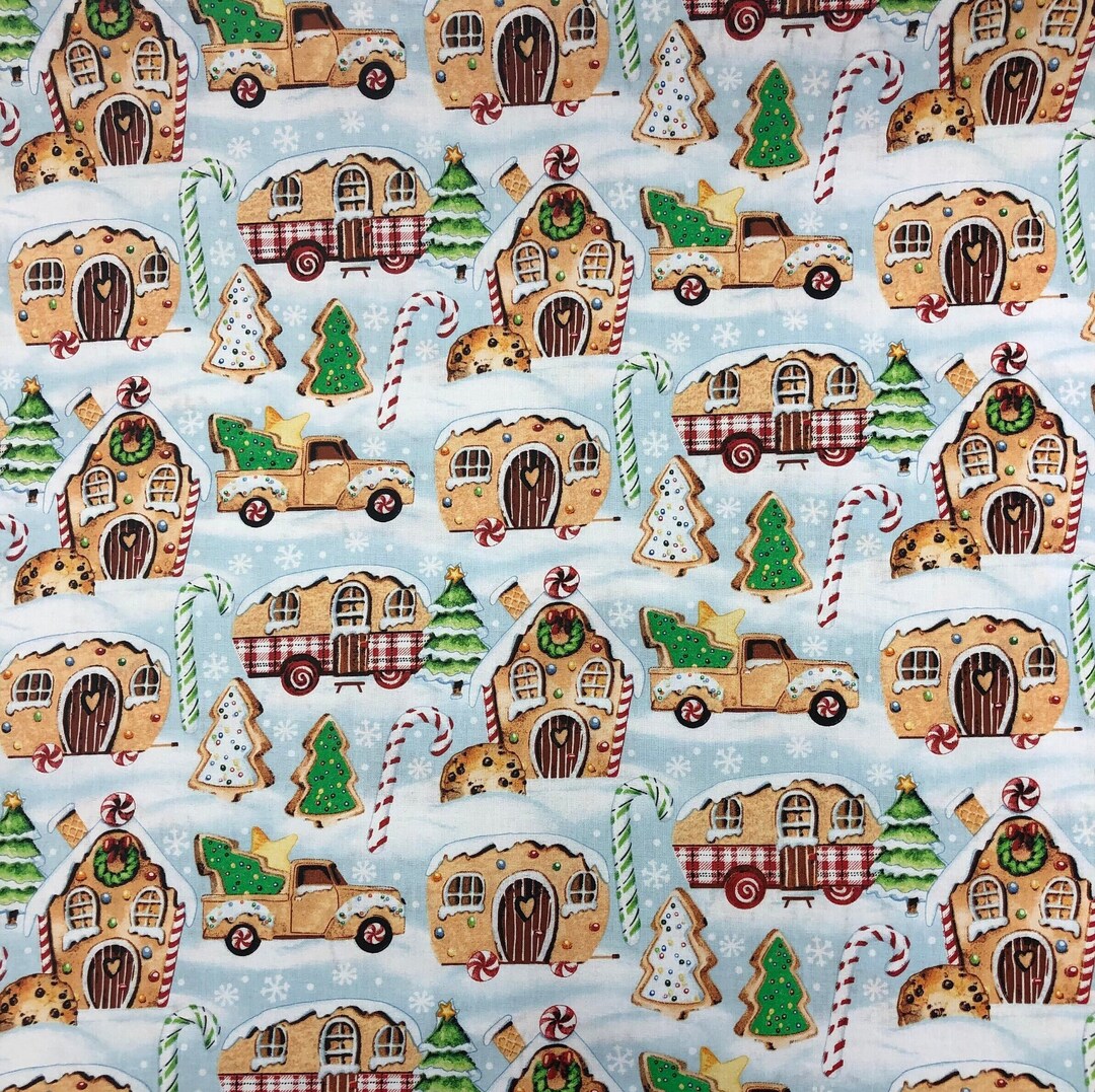 Gingerbread Trucks Fabric, Christmas Fabric, 100% Cotton, Home Accents ...
