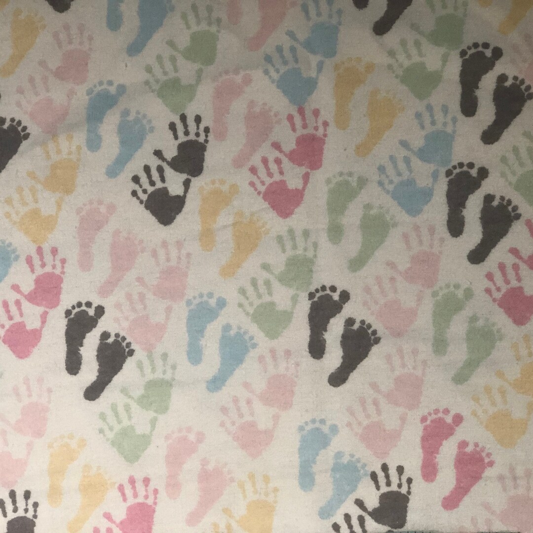 Pastel Handprints Footprints Flannel Fabric, Nursery Fabric by the Yard ...