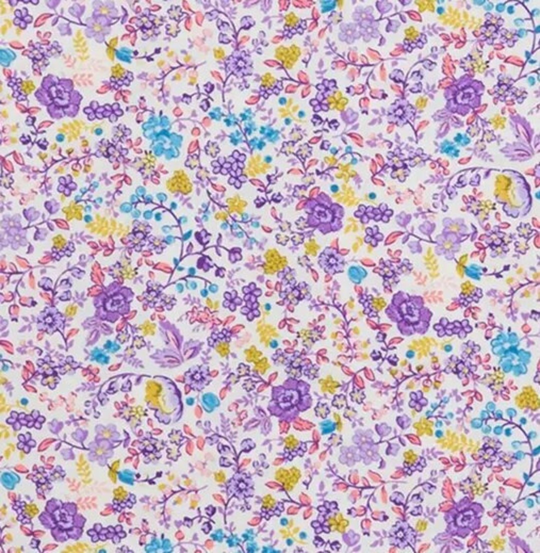 Purple Floral Fabric, Flowers Fabric, 100% Cotton, Quilting Fabric ...