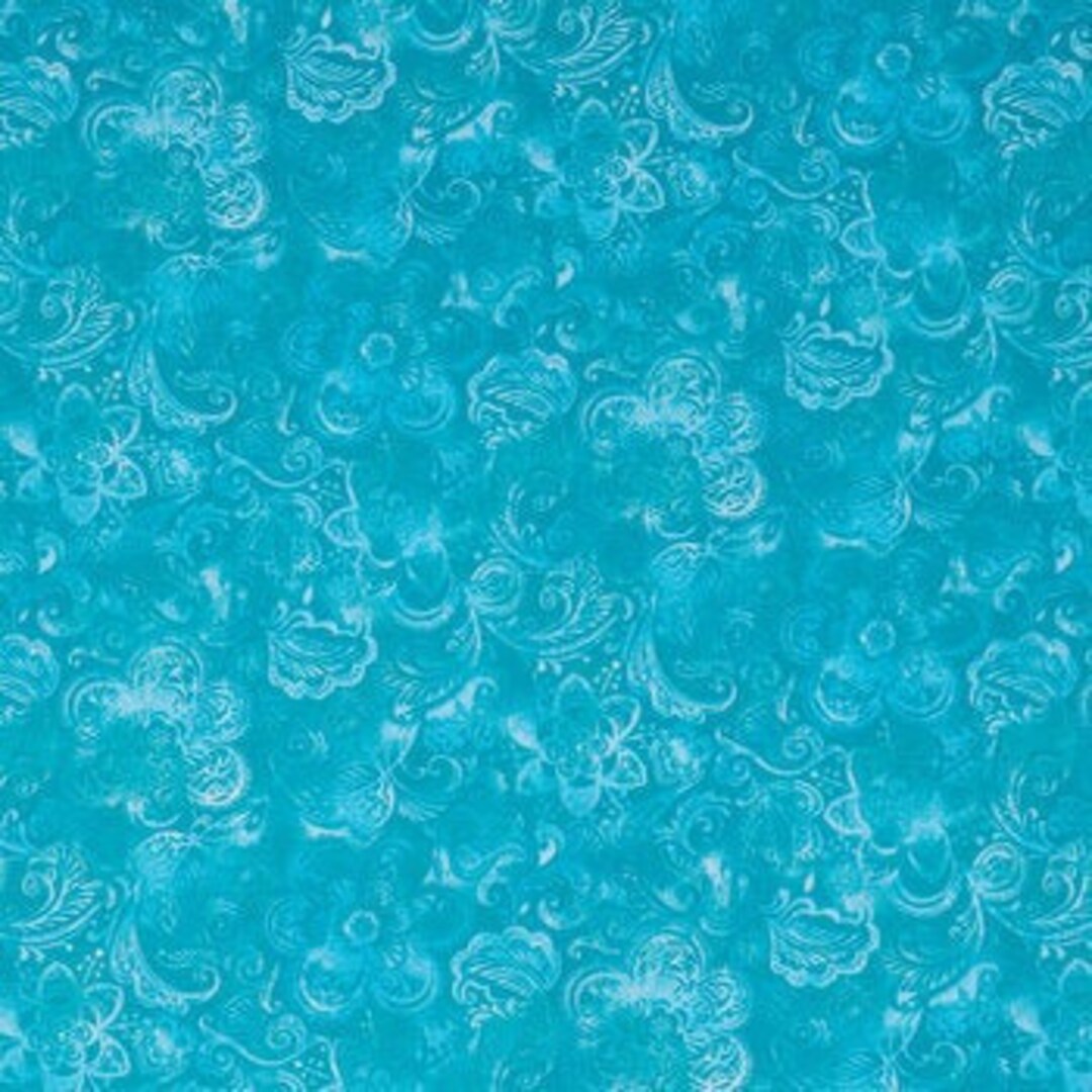Turquoise Wide Floral Fabric, Flowers & Paisley Print, 100% Cotton ...
