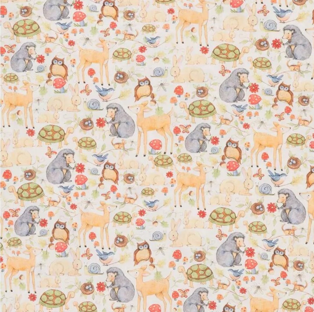 Woodland Critters Fabric, Animals & Plants, 100% Cotton, Quilting ...