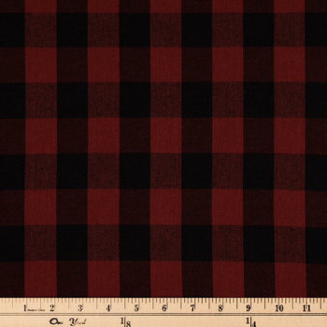 Dark Red & Black Homespun Buffalo Check Fabric, Pattern Fabric, 100% ...