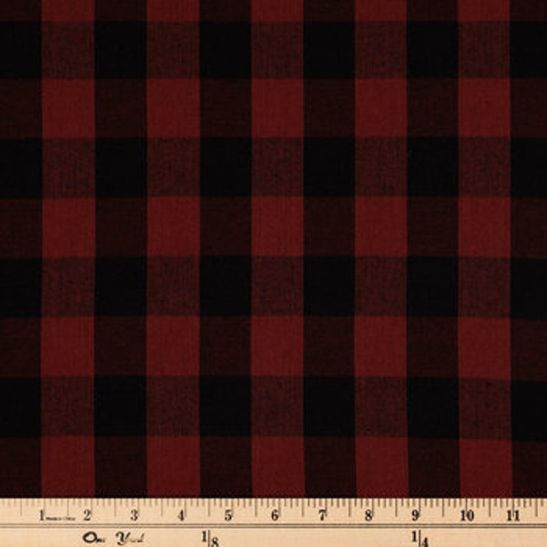 Dark Red & Black Homespun Buffalo Check Fabric, Pattern Fabric, 100% ...