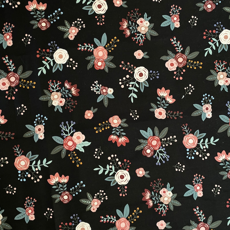 Black Floral Fabric - Etsy