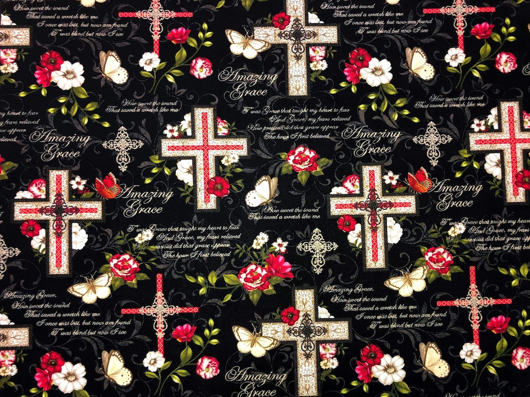 Amazing Grace Fabric, Religious Christian, 100% Cotton, Quilting Fabric ...