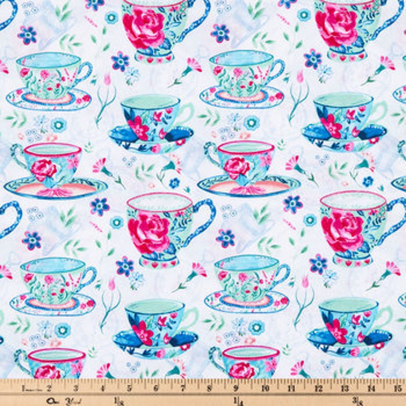 Floral Teacups Fabric Tea Time Fabric 100% Cotton - Etsy