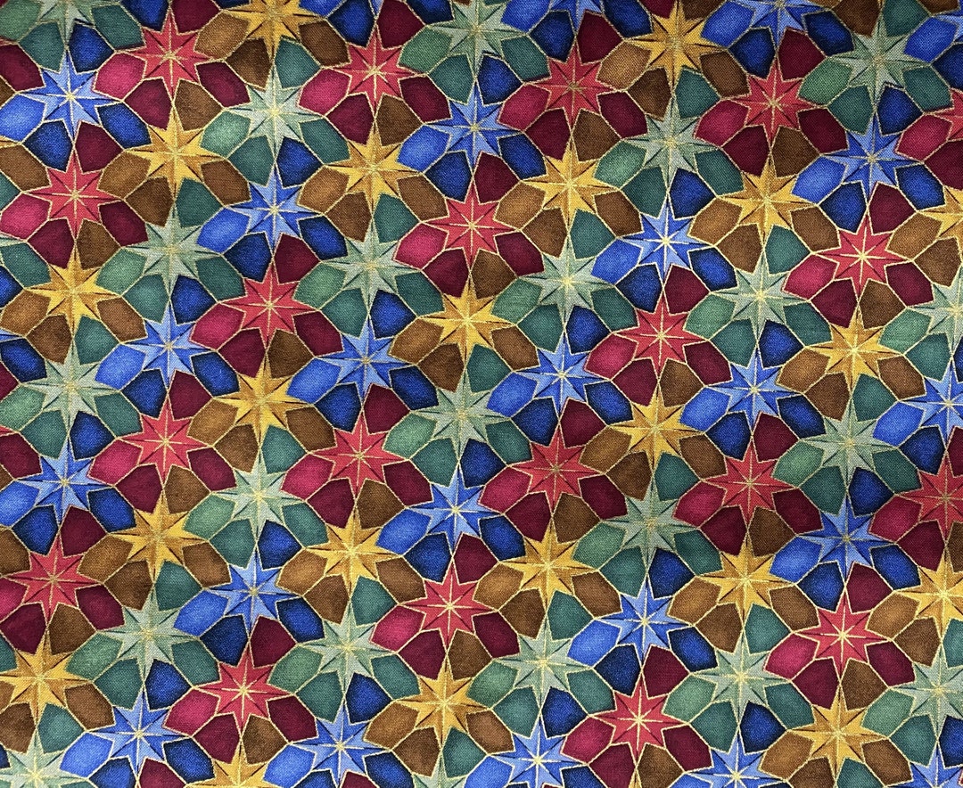 Star of Bethlehem Stained Glass Fabric, Christmas Fabric, 100% Cotton ...