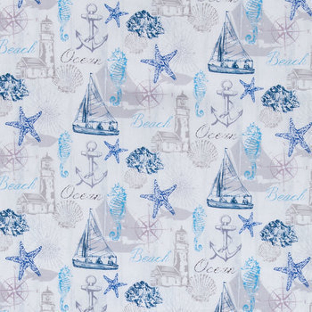Nautical Fabric Ships & Anchors Fabric 100% Cotton Duck - Etsy