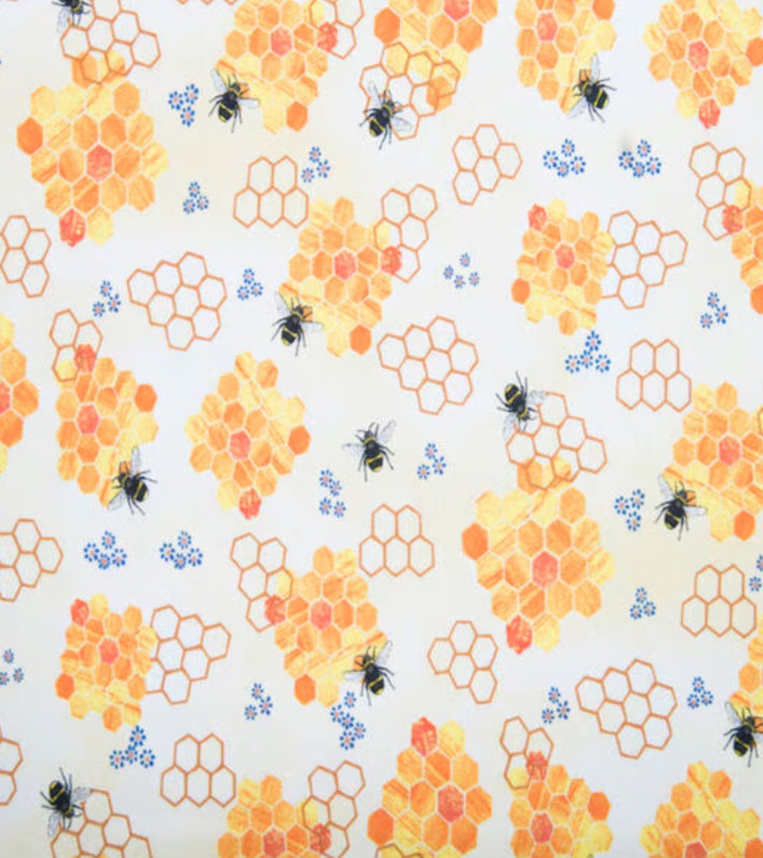 Honeycomb Bees Flannel Fabric, Bumblebee Fabric, 100% Cotton, Blankets ...