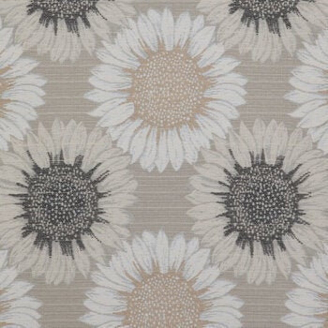 Beige & Gray Daisy Fabric, Outdoor Fabric, 100% Solution Dyed Polyester ...