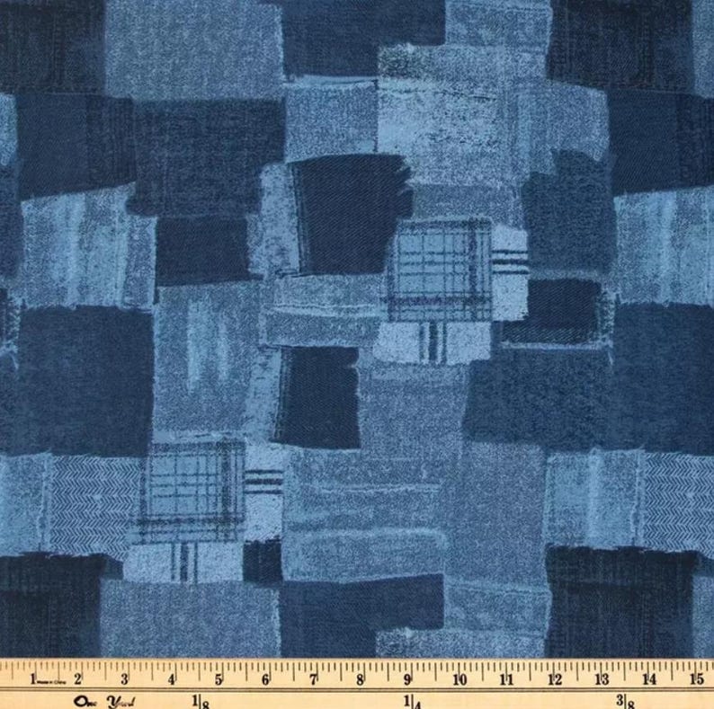 Denim Patch Print Fabric, Navy Blue Cotton, Quilting Apparel Fabric - Etsy