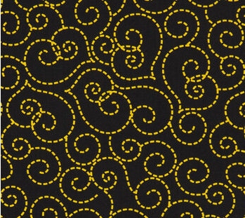 Black & Yellow Swirls Dotted Cotton Fabric, Quilting Apparel, Whirly ...
