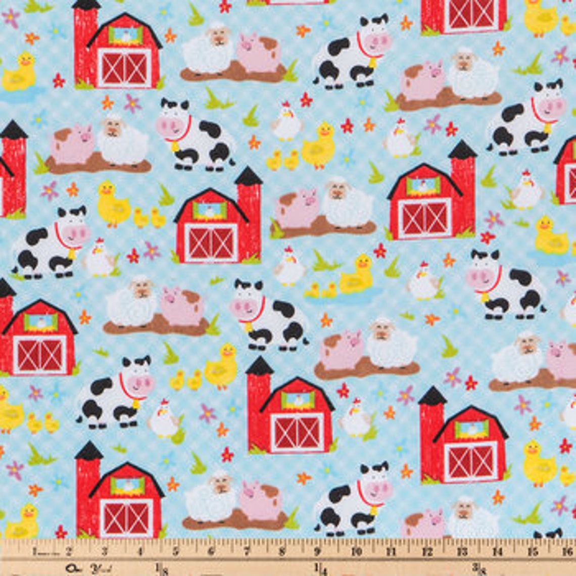 Farm Animals Flannel Fabric Red Barns Fabric 100% Cotton - Etsy UK