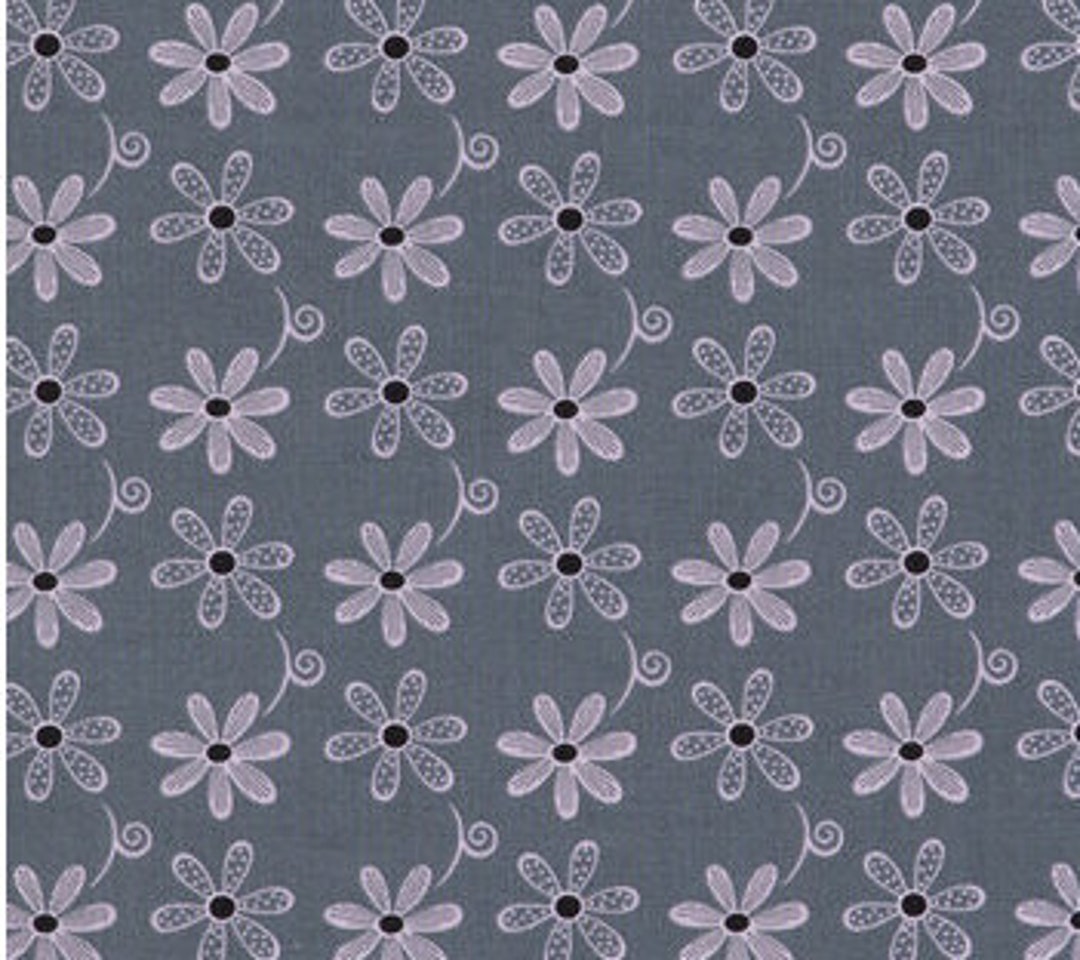 Gray & Pink Floral Cotton Fabric, Polka Dot Swirl Flowers, Quilting ...