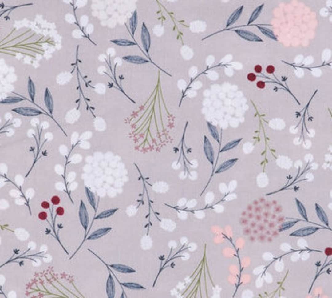 Berry Leaves Floral Fabric, 100% Cotton, Botanical Print - Etsy