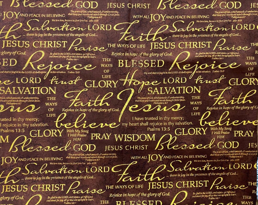 Brown Faith Fabric, Christian Religious, 100% Cotton, Home Accents ...