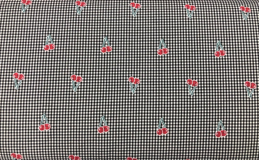 Mini Cherry on Gingham Fabric, Fruit Fabric, Polyester & Cotton ...
