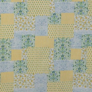 Yellow & Blue Patchwork Fabric, Floral-gingham Fabric, 100% Cotton ...