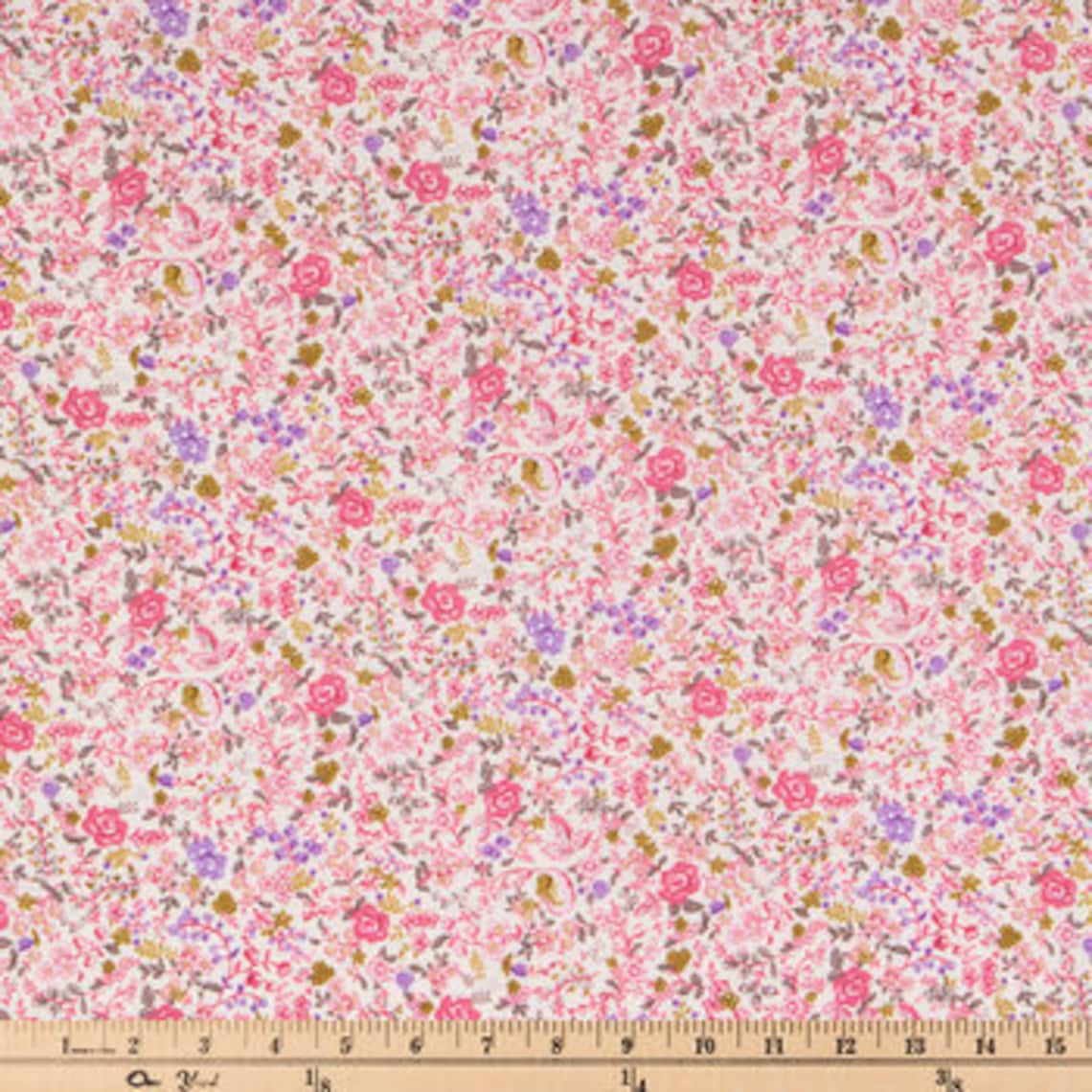 Pink Floral Fabric, Flowers Fabric, 100% Cotton, Quilting Fabric ...