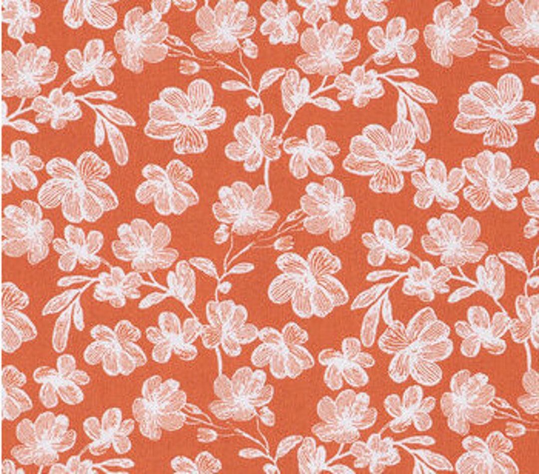 Rust & Off-white Floral Fabric, Flowers Fabric, 100% Cotton, Apparel ...