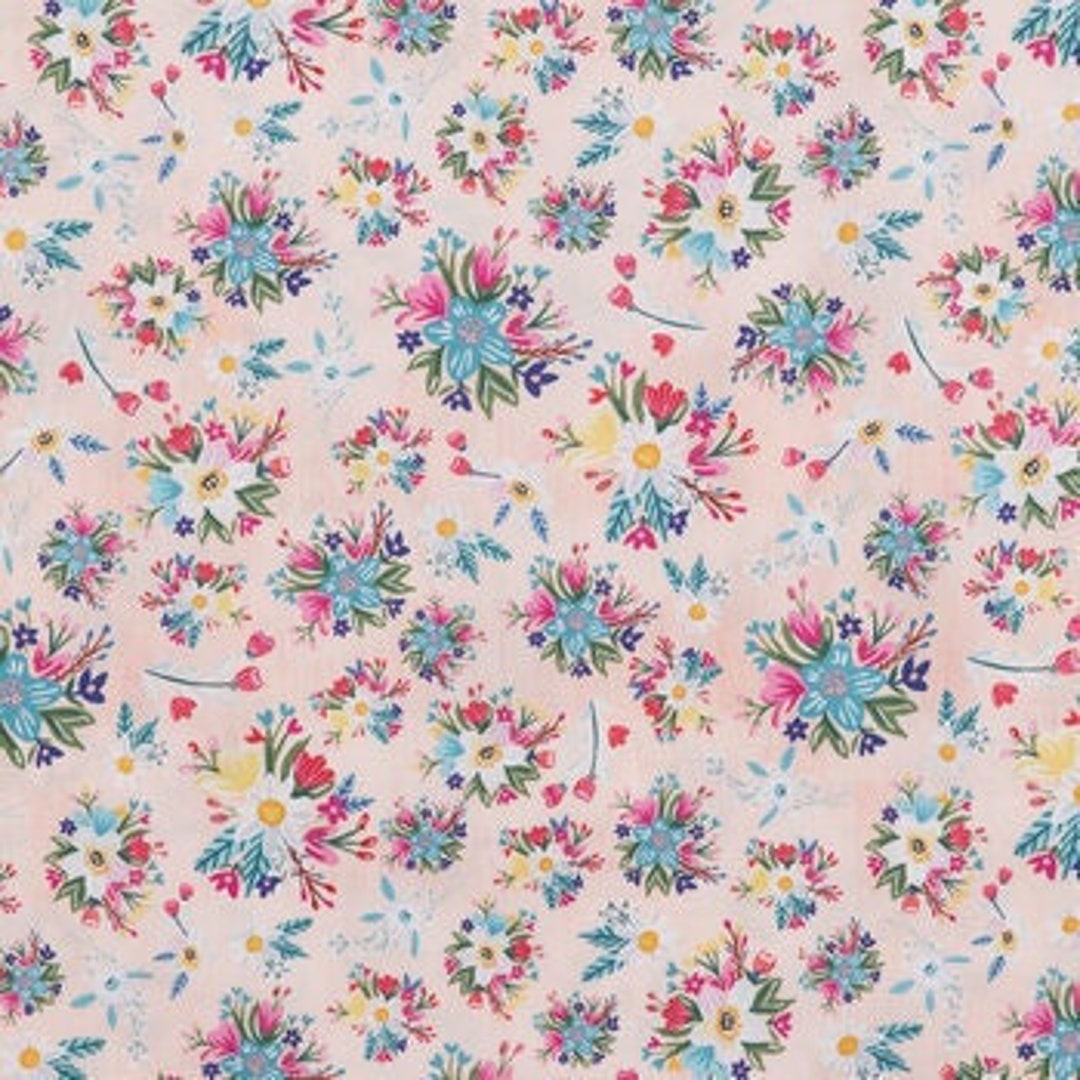 Peach Floral Fabric, Flowers Fabric, 100% Cotton, Quilting Fabric ...