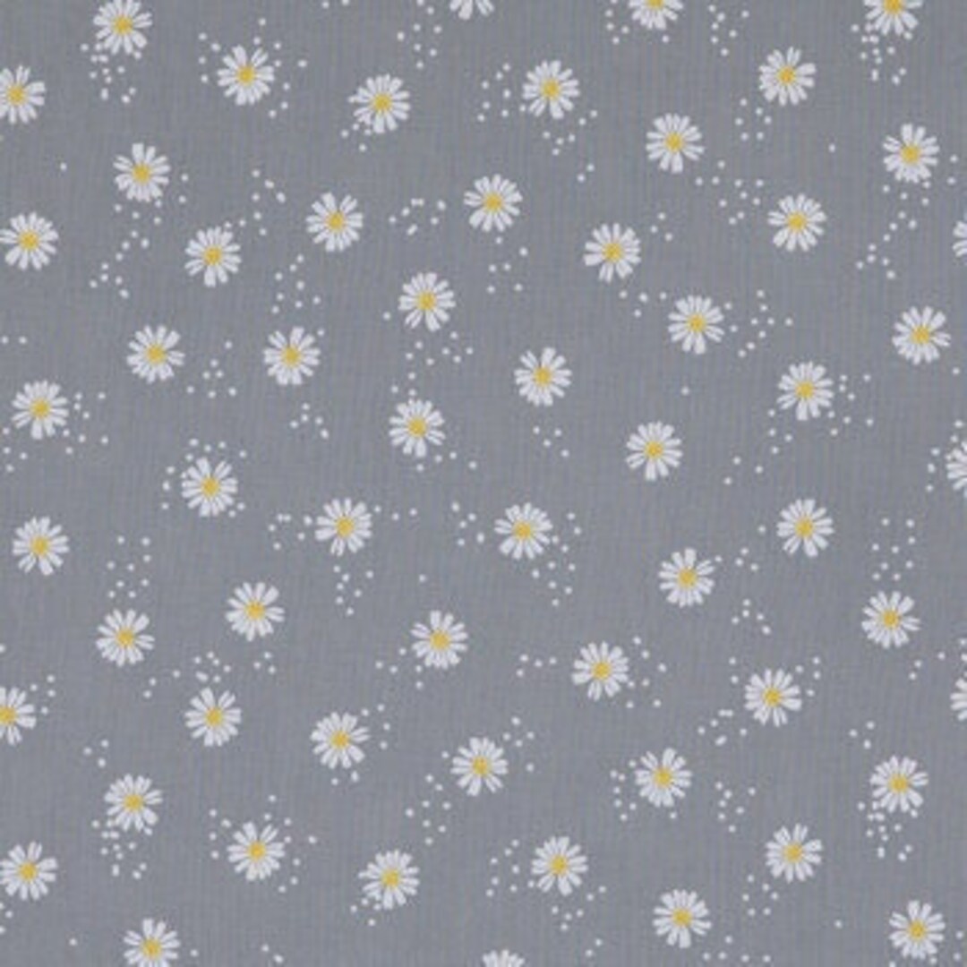 Gray Daisy Dots Fabric, Flowers Fabric, 100% Cotton, Apparel Fabric ...