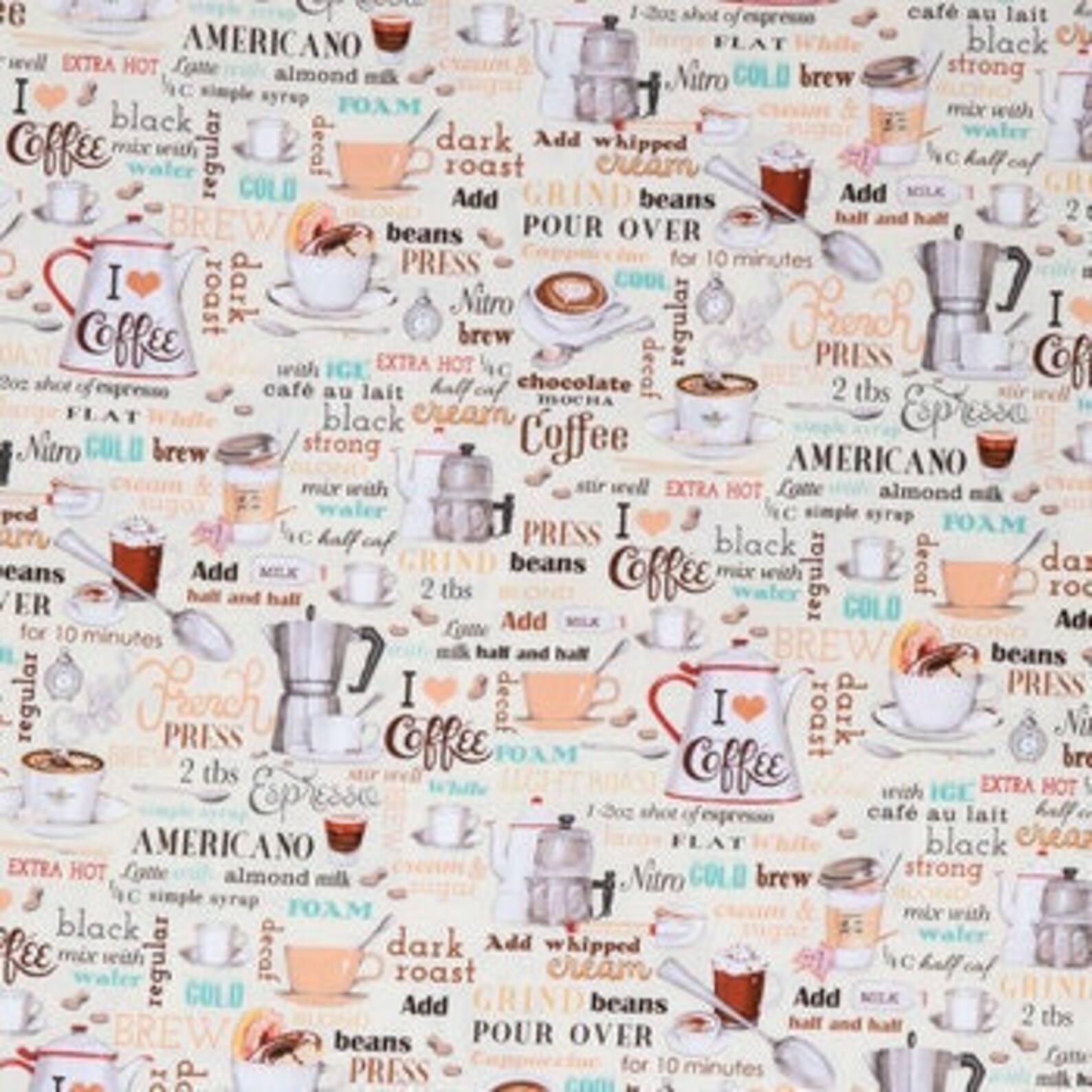 Coffee House Fabric Café & Espresso 100% Cotton Kitchen - Etsy