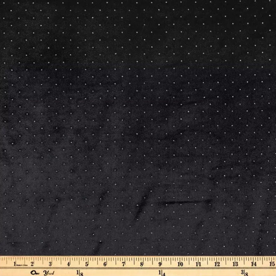 Black Rhinestone Studded Velvet Fabric, Polyester Spandex, Apparel ...
