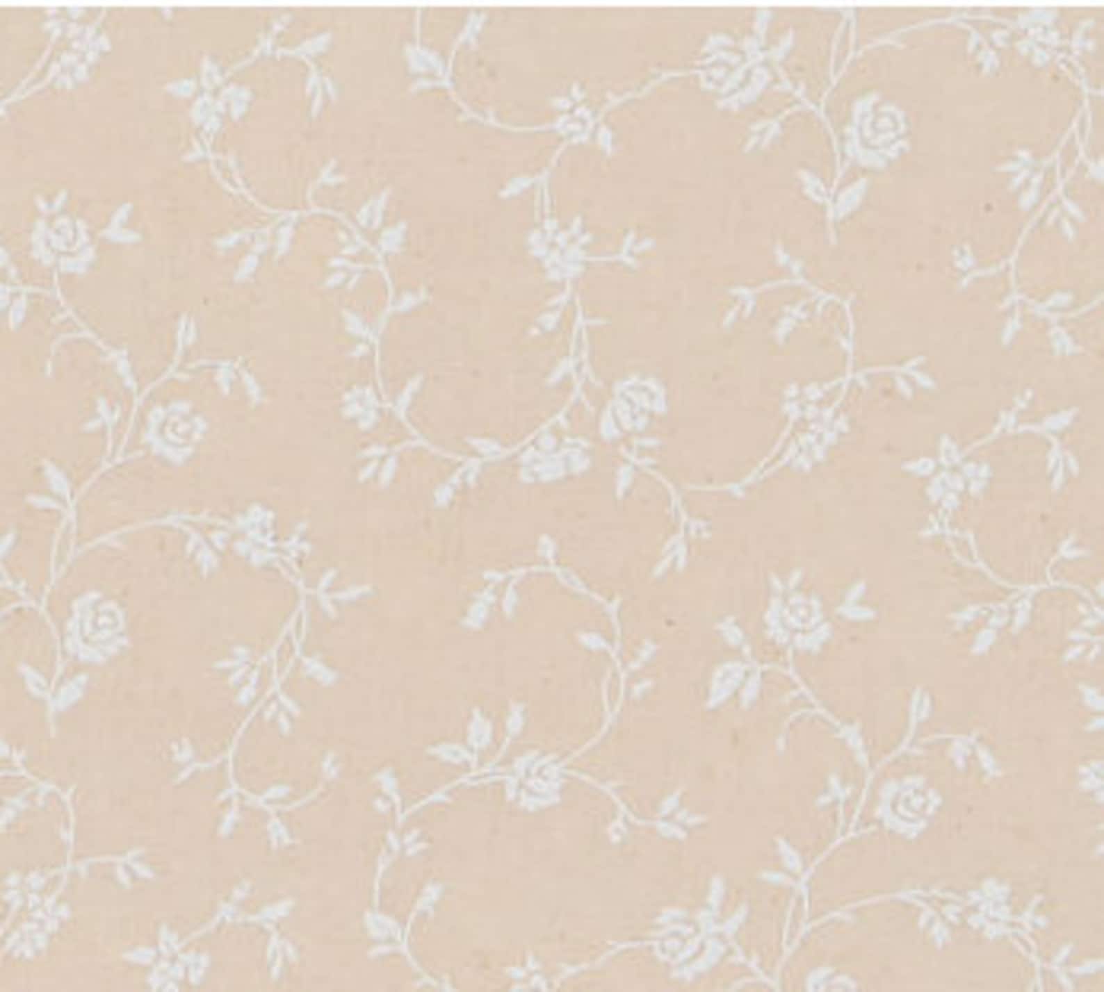 Natural & White Wide Floral Fabric Flowers Fabric 100% - Etsy