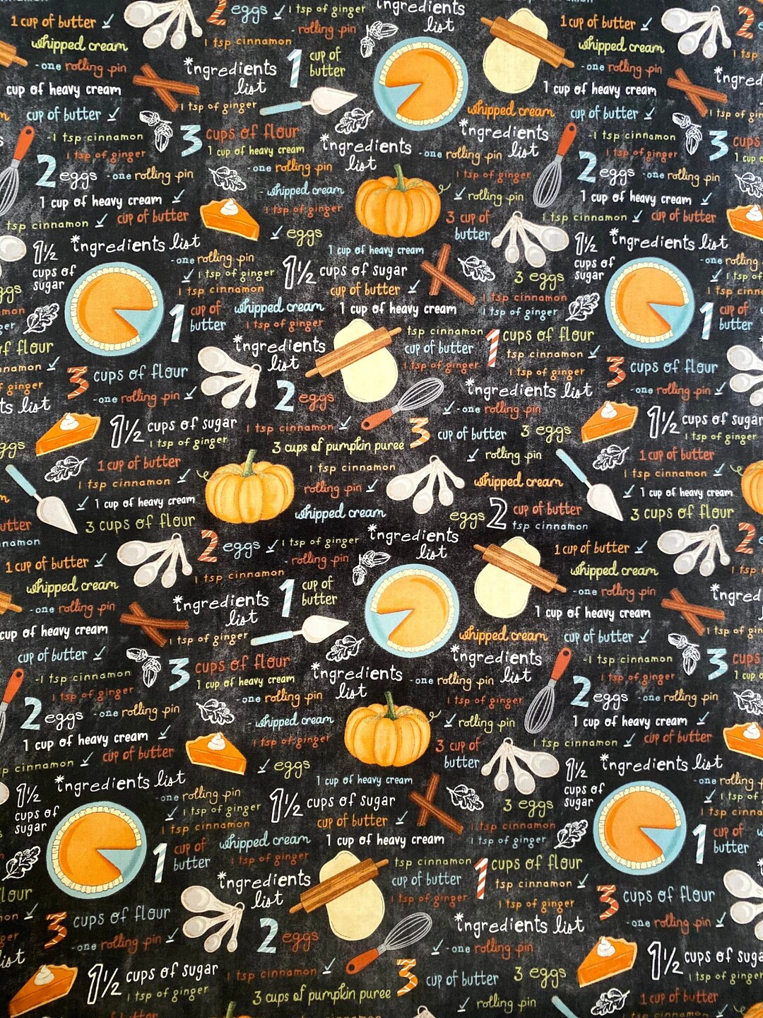 Pumpkin Pie Recipe Fabric, Fall Fabric, 100% Cotton, Home Accents Fabric, Accessories Fabric ...