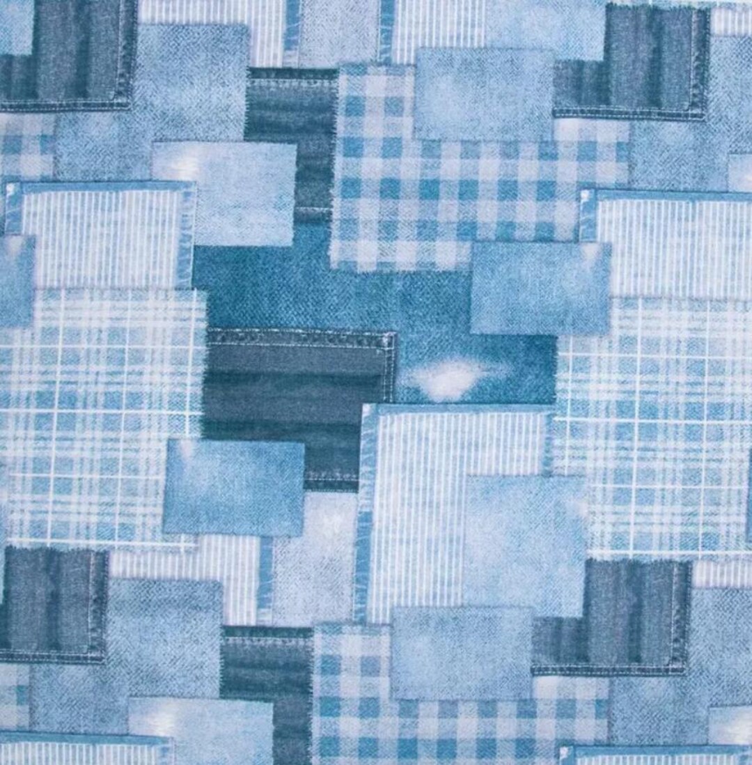 Patterned Patchwork Denim Fabric, Plaid & Check, 100% Cotton, Duck ...