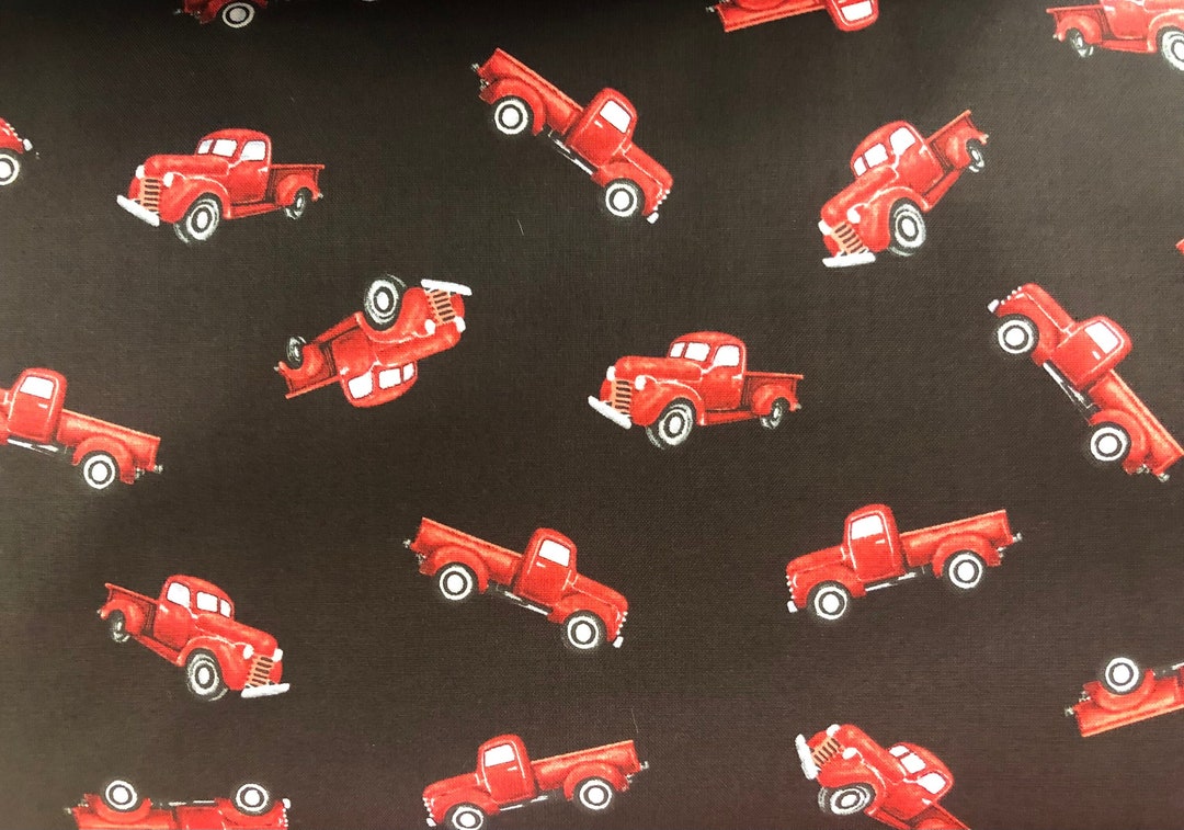Red Trucks Toss Fabric, Vehicle Fabric, 100% Cotton, Quilting Fabric ...