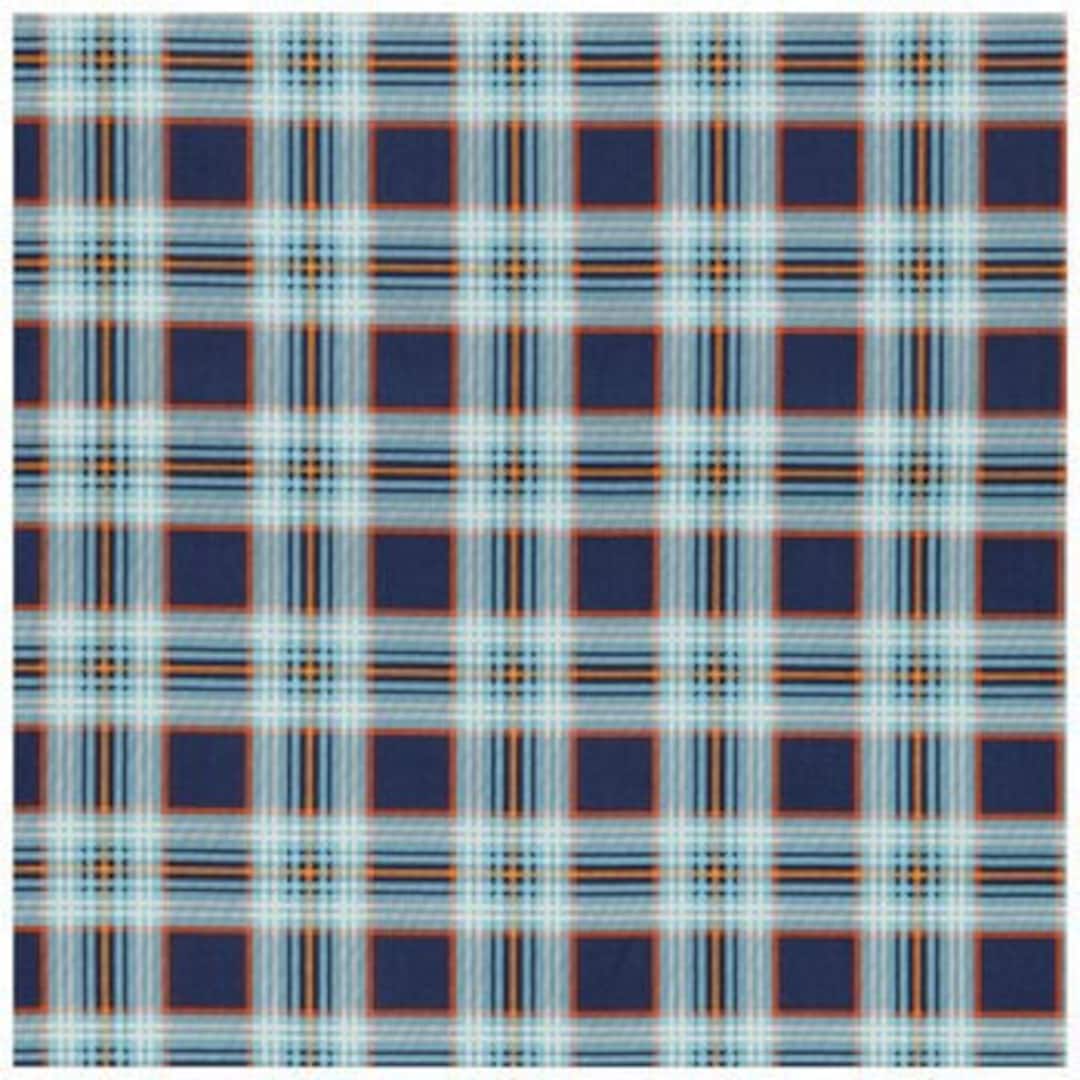 Navy & Orange Plaid Fabric, Fall Fabric, 100% Cotton, Home Accents ...