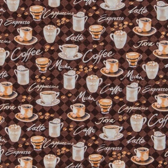 Coffee Print Fabric Latte & Expresso 100% Cotton Aprons - Etsy