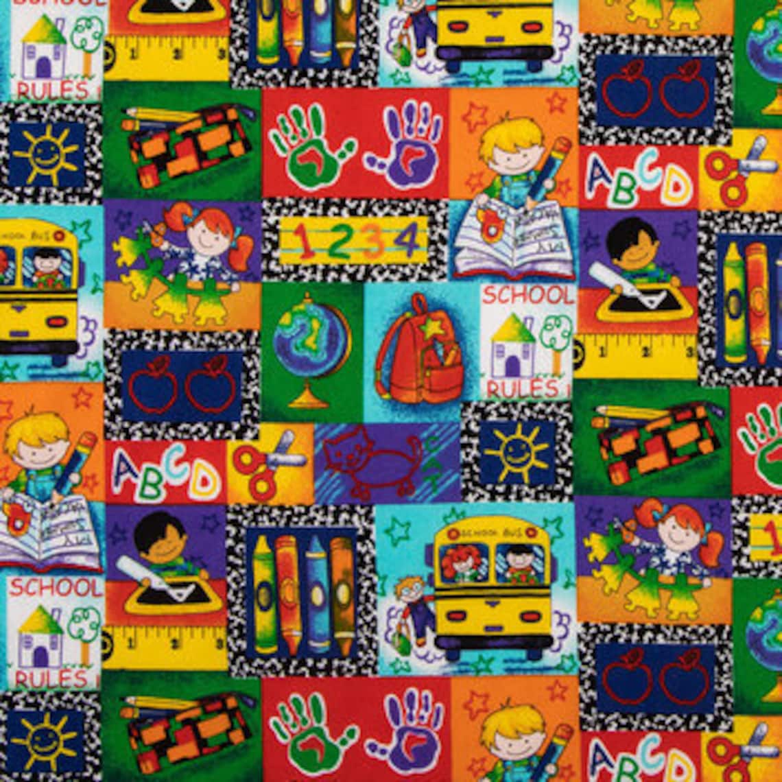 School Fabric Cotton Fabric Kids Fabric ABC Fabric Kinder - Etsy