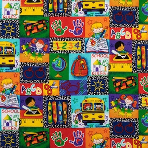 School Fabric, Cotton Fabric, Kids Fabric, ABC Fabric, Kinder Fabric ...