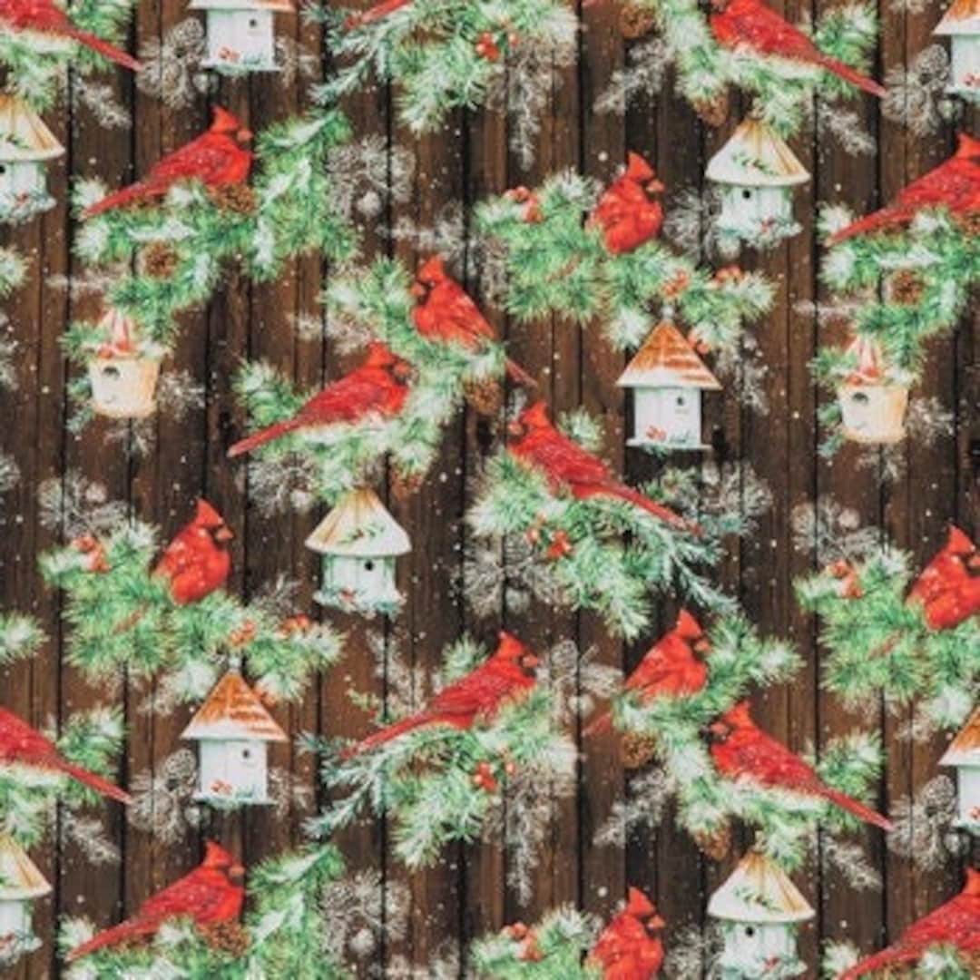 Rustic Winter Cardinal Fabric, Christmas Fabric, 100% Cotton, Presents ...