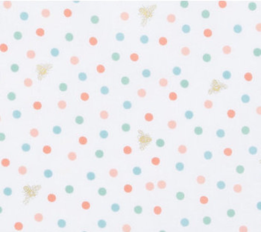 Polka Dots Bee Fabric, Pastel & Metallic Gold, 100% Cotton, Apparel ...