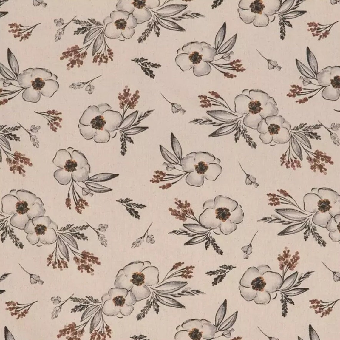 Muted Florals Duck Cloth Fabric, Gray Brown Flowers, 100% Cotton - Etsy