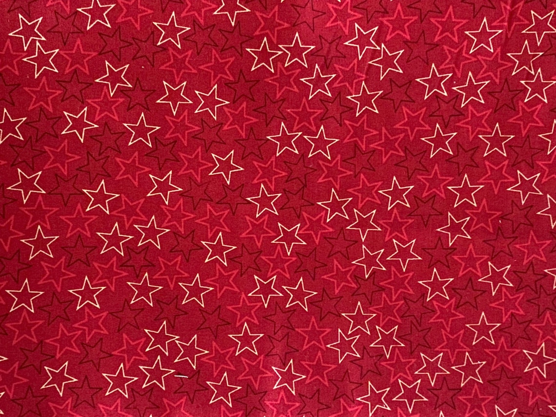 Red Stars Cotton Calico Fabric, Celestial Print, 108