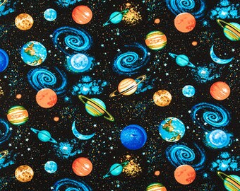 Exploring Space Fabric Panel Blue - Etsy
