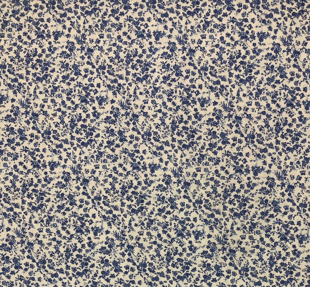 White & Blue Monotone Floral Fabric, Flowers Fabric, 100% Cotton ...