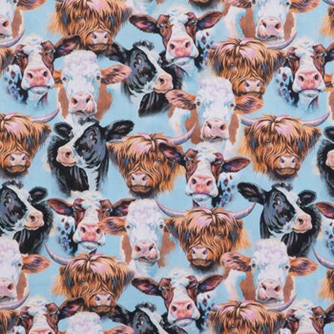 Cow Portraits Fabric, Animal Print, 100% Cotton, Quilting Fabric ...