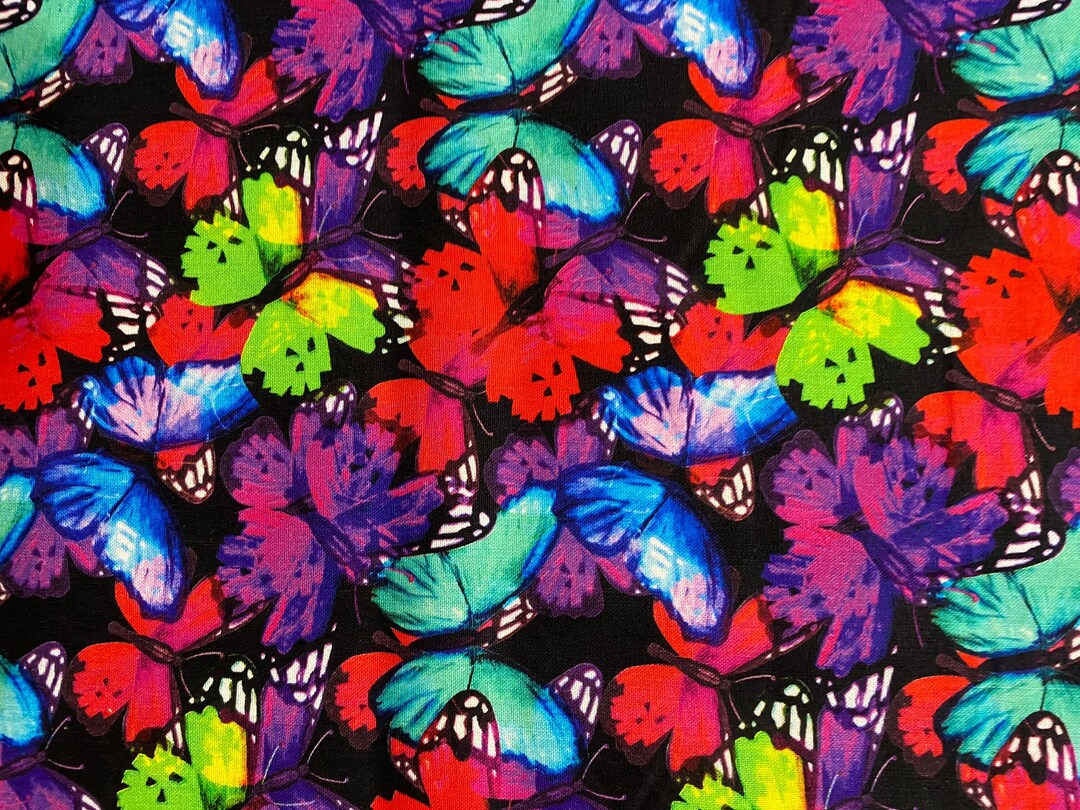 Multi-bright Butterflies Fabric, Colorful Fabric, 100% Cotton, Quilting ...