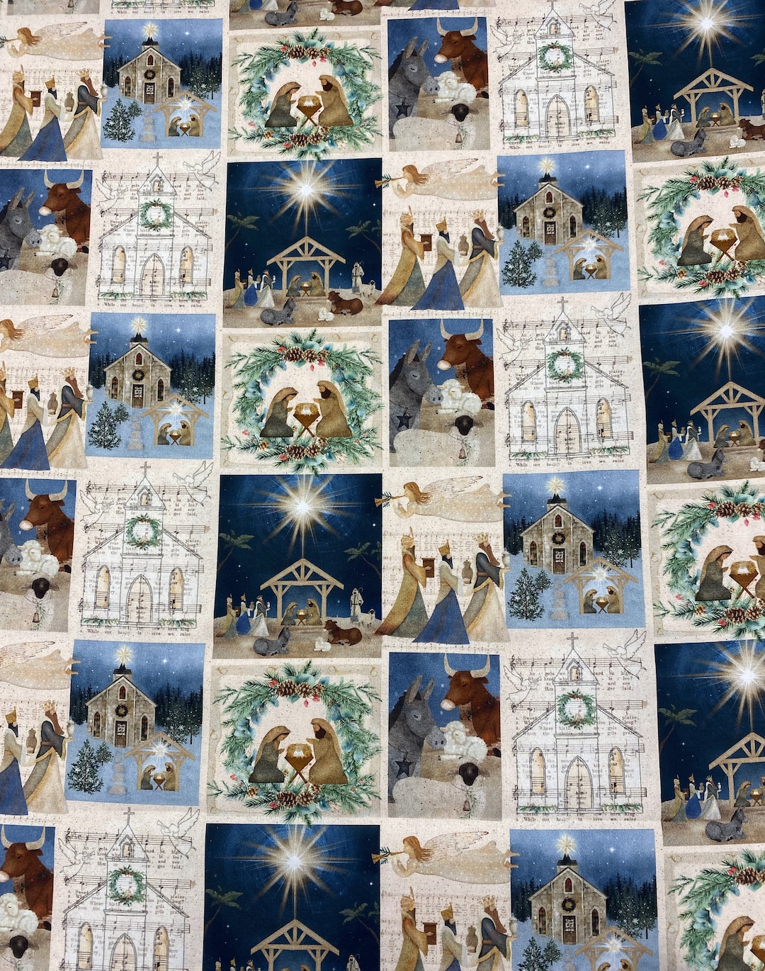 Nativity Collage Fabric, Christmas Fabric, 100% Cotton, Home Accents ...