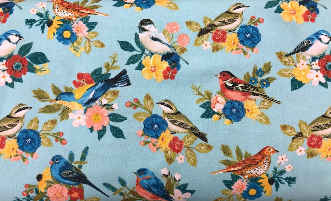 Sing a Song Bird Fabric, Floral Fabric, 100% Cotton, Quilting Fabric, Fabric by the Yard ...