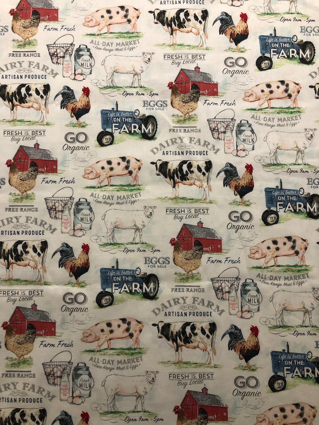 Dairy Farm Calico Fabric, Country-themed Fabric, 100% Cotton, Quilting ...