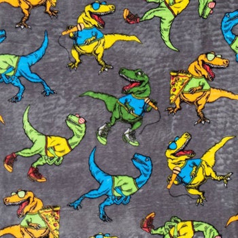 T-rex Velvet Fleece Fabric, Gray Dinosaur Print, Apparel & Blanket ...