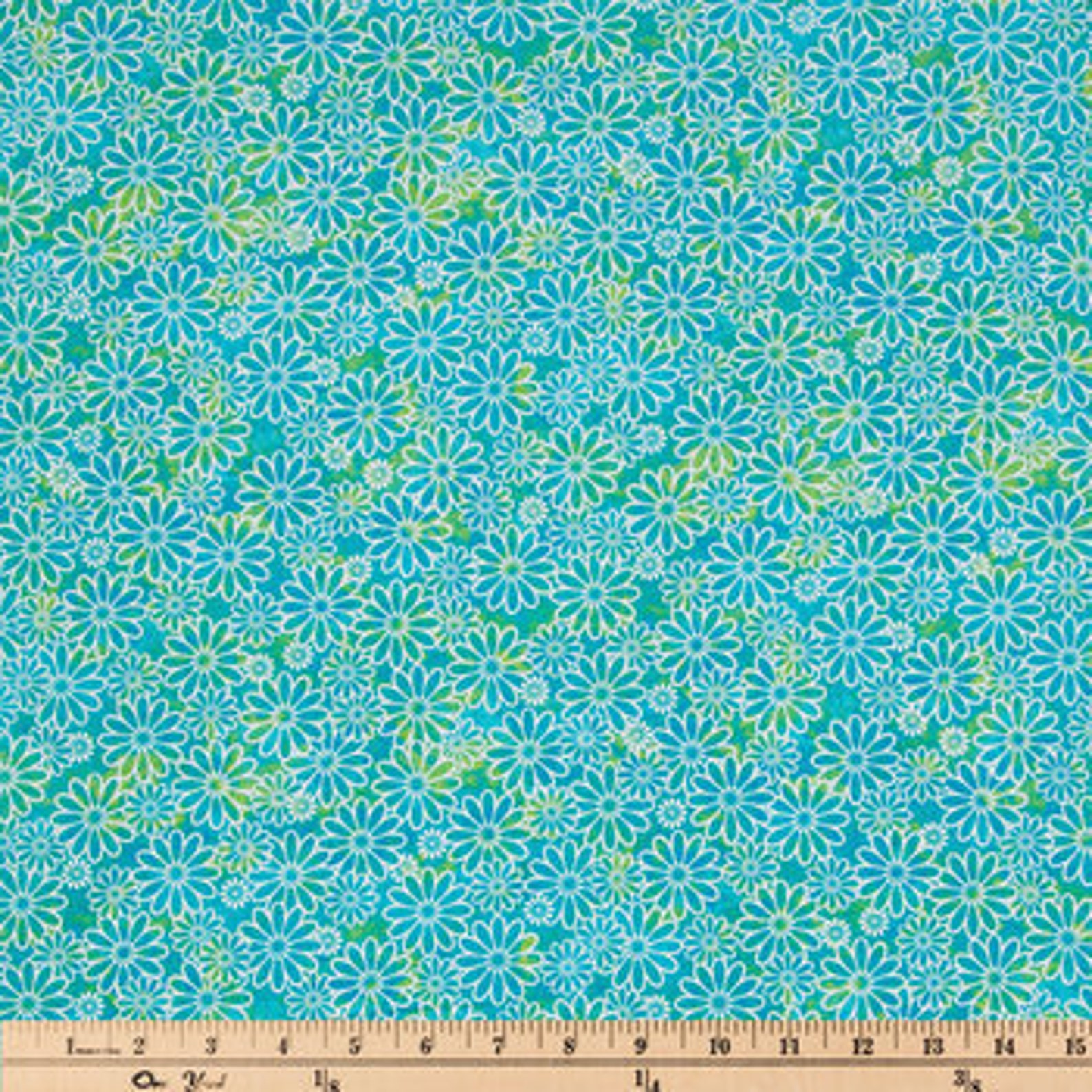 Aqua & Green Daisy Delight Fabric Flowers Fabric 100% - Etsy